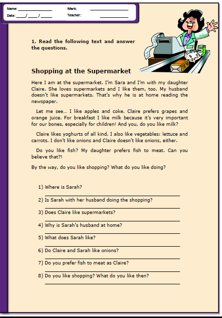 Simple Reading Comprehension Worksheets