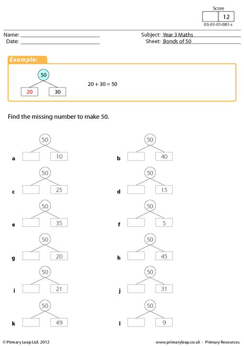 Number Bonds To 40 Worksheets