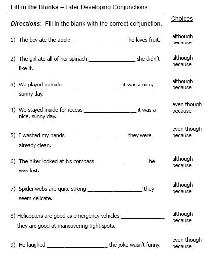 Conjunctions Worksheets Pdf