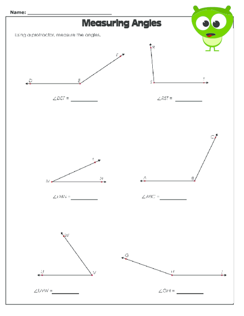 Measuring Angles Worksheets 4th Grade