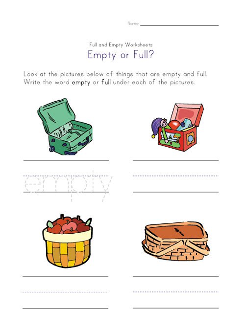 Full And Empty Worksheets For Kindergarten