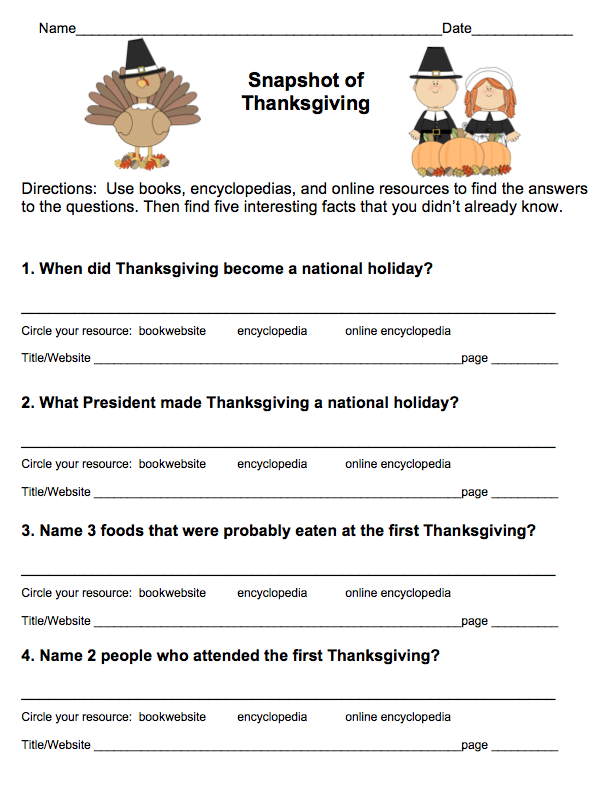 Fourth Grade Thanksgiving Worksheets