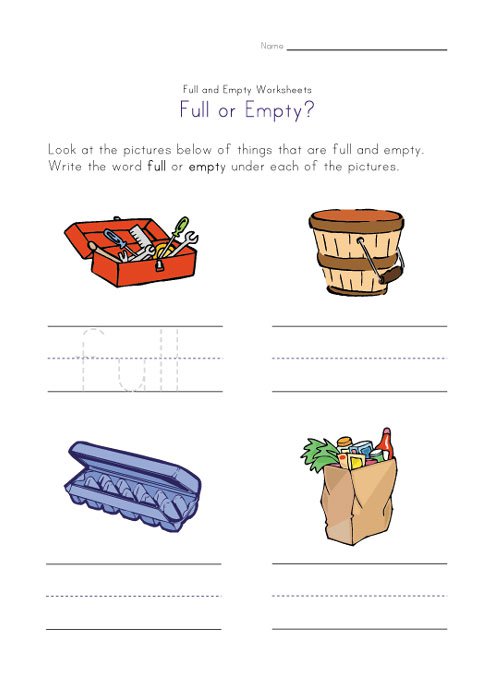 Full And Empty Worksheets For Kindergarten