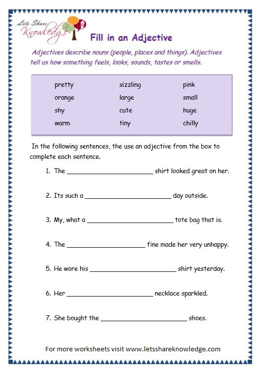 Grade 3 Grammar Topic 4 Adjectives Worksheets | Free Worksheets Samples