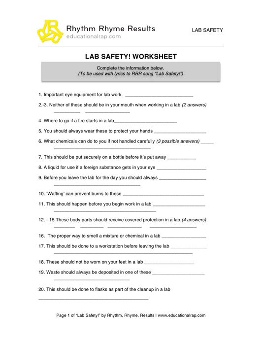 Lab Safety Worksheets Chemistry