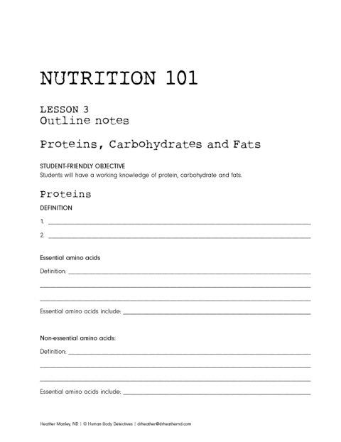 Nutrition Worksheets For Highschool Students