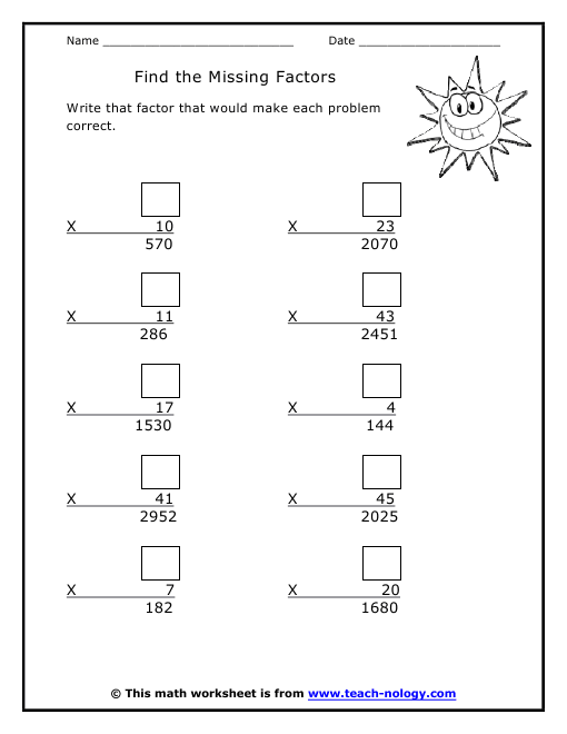 Missing Factors Worksheet Free Worksheets Library | Free Worksheets Samples
