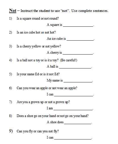 Negative Sentences Worksheets