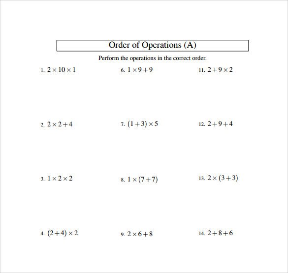 Order Of Operations Worksheets Printable
