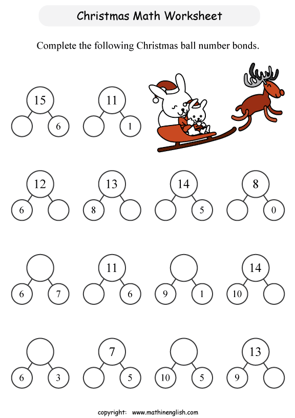Printable Christmas Number Bond Worksheet For Grade 1 Students | Free ...