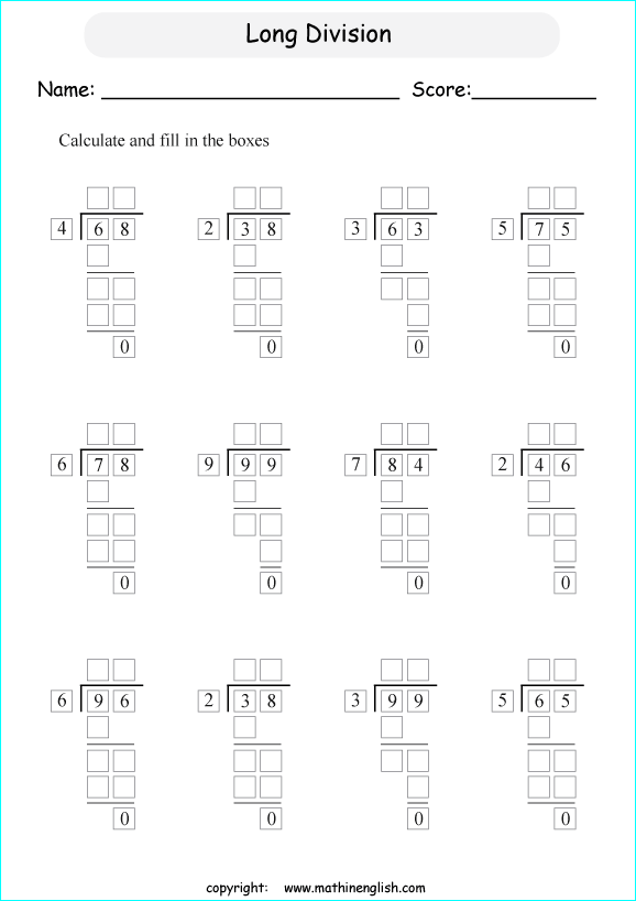 Printable Long Division Worksheets And Exercises For Grade 4 And 5 ...