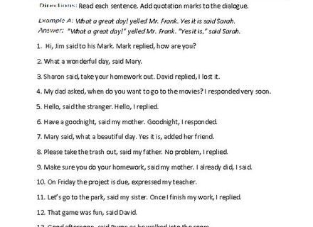 Punctuating Dialogue Worksheet Virallyapp Printables, Punctuating ...