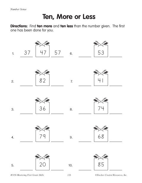 Ten More Ten Less Worksheets