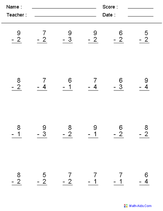 Touch Math Subtraction Worksheets