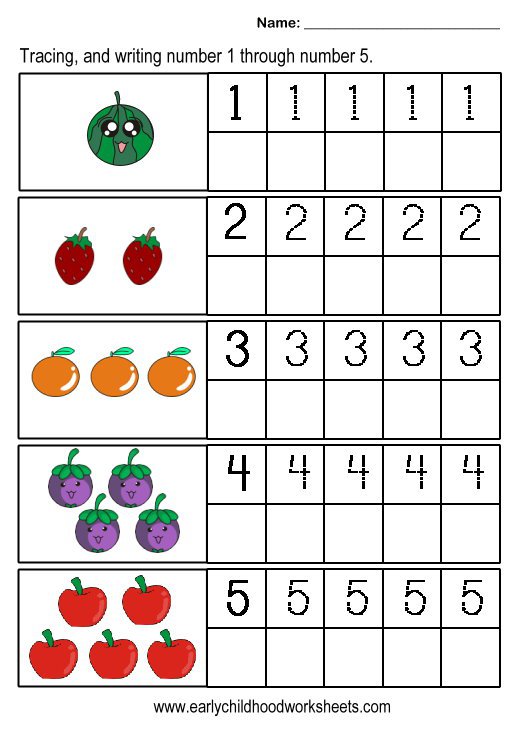 Numbers 1-5 Kindergarten Worksheets