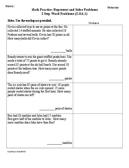 2 Step Word Problems 3rd Grade Worksheets