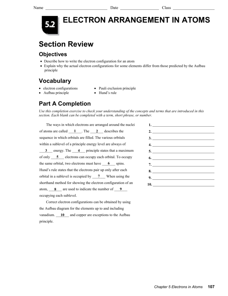Arrangement Of Electrons In Atoms Worksheets Answers