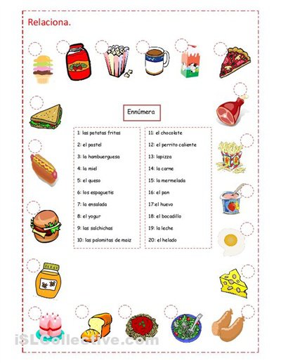 Spanish Food Worksheets Printable