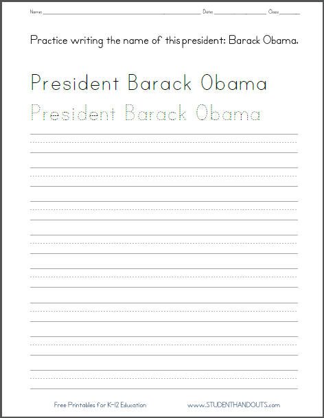 Barack Obama Handwriting Worksheets | Free Worksheets Samples
