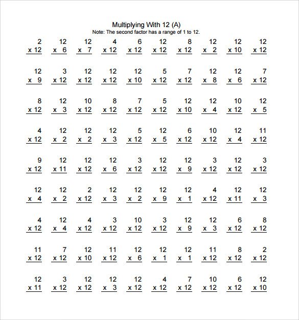Multiplication Basic Facts Worksheets