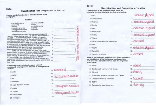 Classifying Matter Worksheet Unit 1 Matter And Energy Download | Free ...