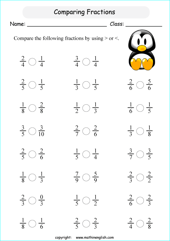 Compare Basic Like Fraction Math Fraction Worksheet For Grade 2 | Free ...