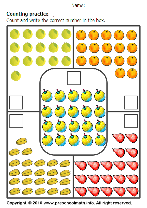 Counting Fruits Worksheets