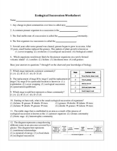 Ecological Succession Worksheet | Free Worksheets Samples