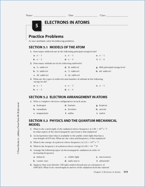 Arrangement Of Electrons In Atoms Worksheets Answers