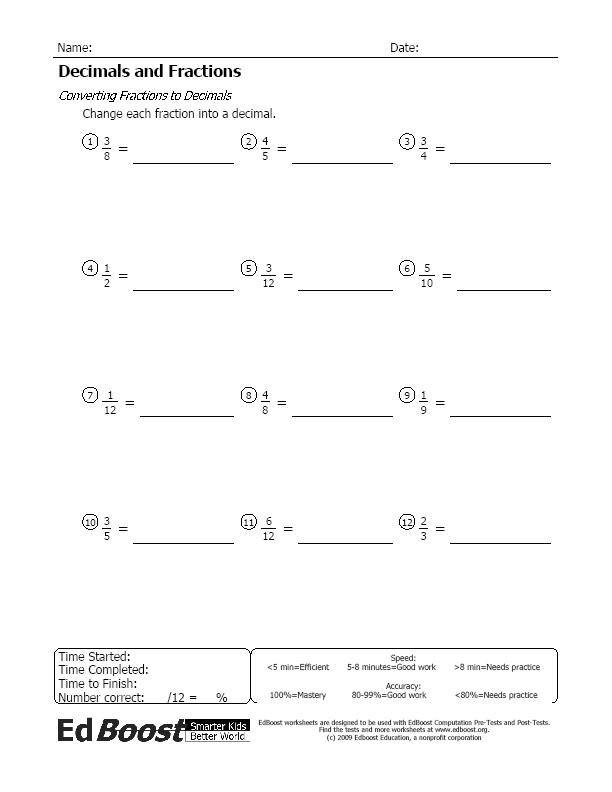 Fractions To Decimals Worksheets 6th Grade