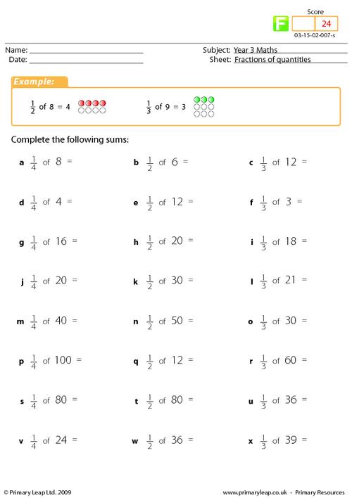 Fractions Of Quantities | Free Worksheets Samples Fractions Of Quantities | Free Worksheets Samples