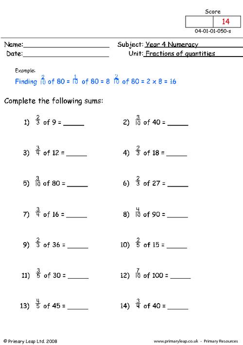 Fractions Of Quantities 2 | Free Worksheets Samples Fractions Of Quantities 2 | Free Worksheets Samples