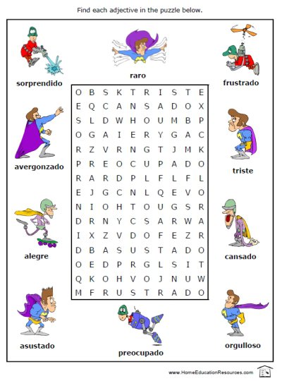 Free Printable Spanish Adjectives Search | Free Worksheets Samples