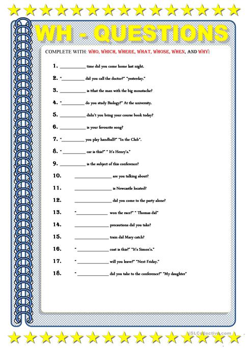 Wh Questions Printable Worksheets