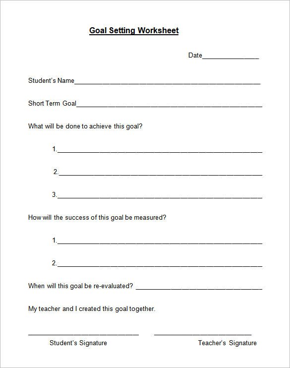 Personal Goal Worksheets Template