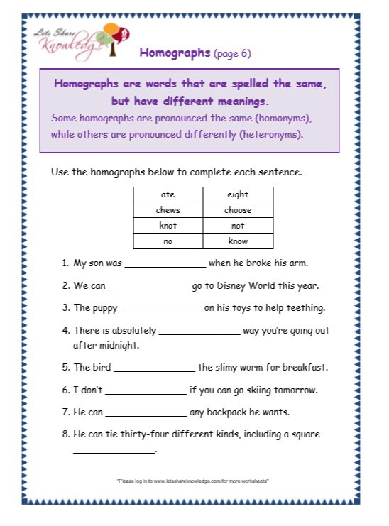 Grade 3 Grammar Topic 25 Homographs Worksheets | Free Worksheets Samples