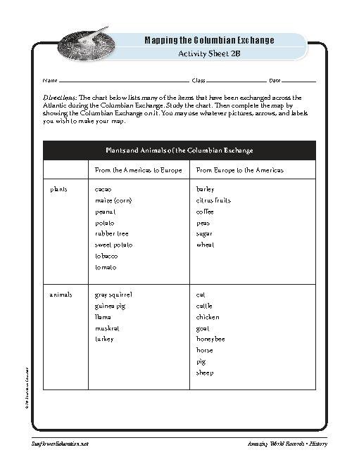 The Columbian Exchange Worksheets