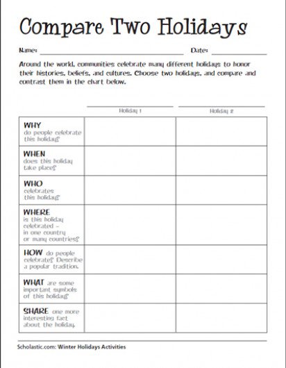 Holiday Compare And Contrast Chart | Free Worksheets Samples