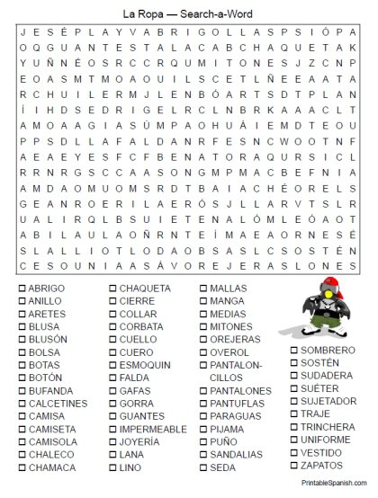 La Ropa Search | Free Worksheets Samples