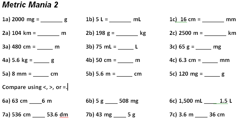 Metric System Conversion Practice Worksheets