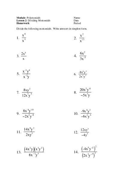 Monomial Worksheets | Free Worksheets Samples
