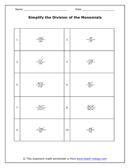 Monomial Worksheets | Free Worksheets Samples
