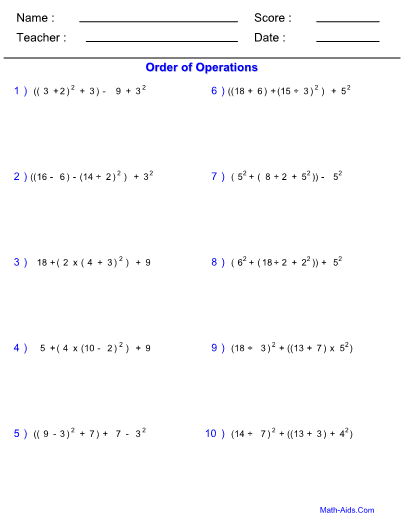 Hard Order Of Operations Worksheets