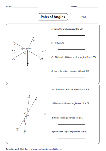Vertical Angles Practice Worksheets