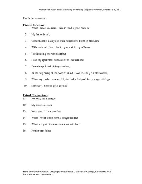 Parallel Sentence Structure Worksheet Worksheets For All | Free ...