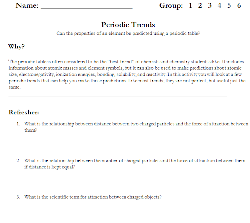 Periodic Trends Worksheets Answers