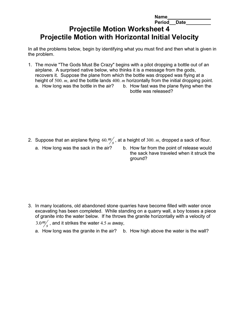 Horizontal Projectile Motion Worksheets