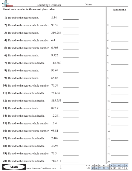 Rounding Decimals Worksheets Printable
