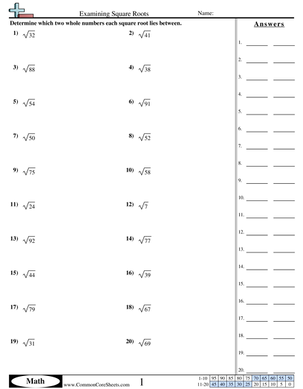 Square Root Worksheets 8th Grade