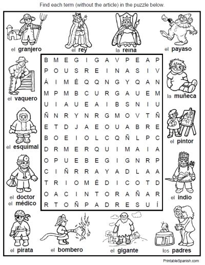 Spanish Vocabulary Worksheet People Jobs Professions Word Search | Free ...